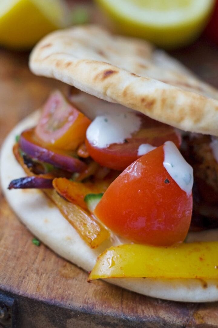 Sheet Pan Greek Chicken Flatbreads with Marinated Tomatoes and Herby ...