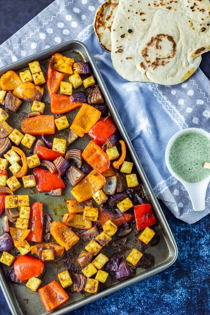 Chilli Paneer Tray Bake with Coriander Sauce • The Cook Report