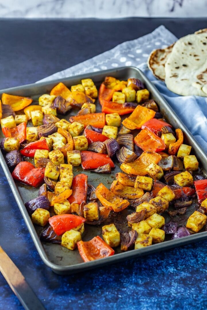 Chilli Paneer Tray Bake with Coriander Sauce • The Cook Report