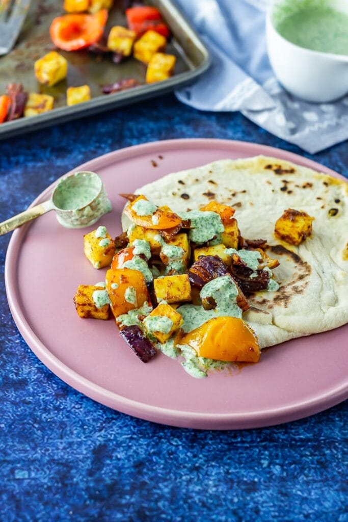 Chilli Paneer Tray Bake with Coriander Sauce • The Cook Report