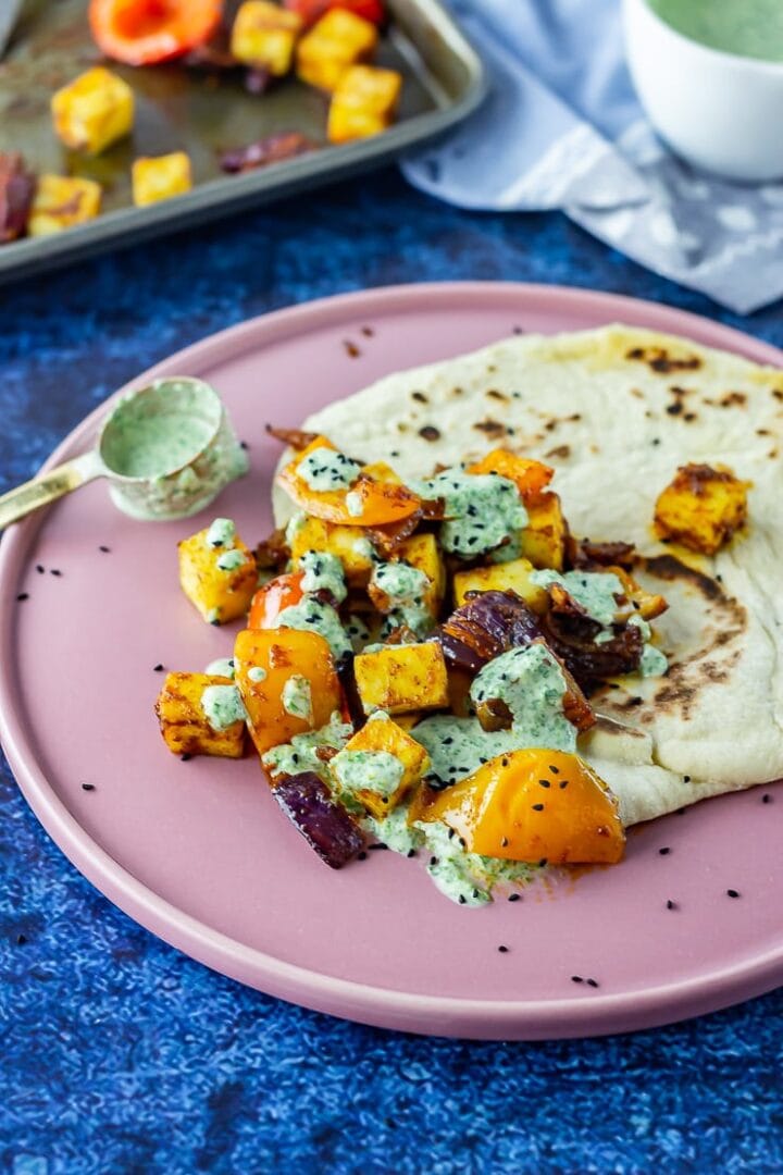 Chilli Paneer Tray Bake with Coriander Sauce • The Cook Report