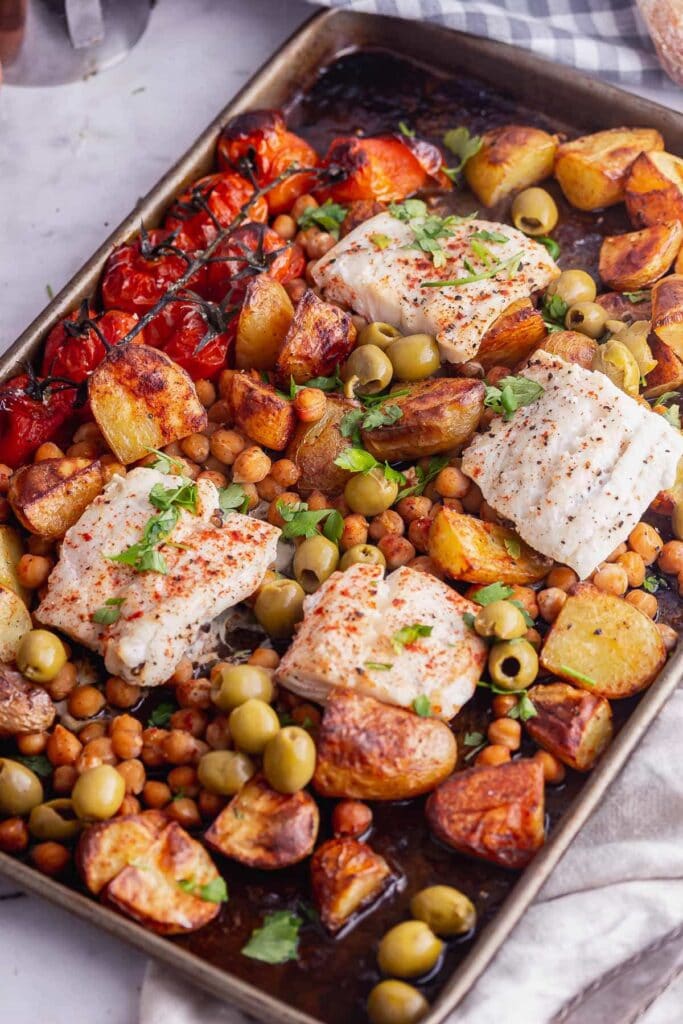 Easy Cod Traybake with Tomato, Potato & Chickpeas • The Cook Report
