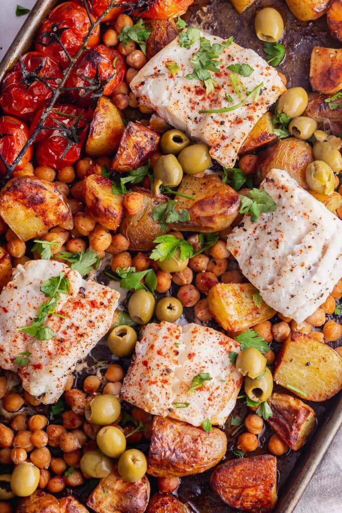 Easy Cod Traybake with Tomato, Potato & Chickpeas • The Cook Report