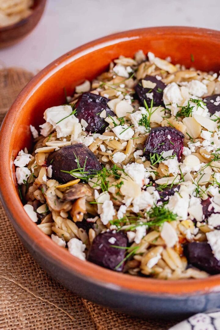 Mushroom Orzo with Beetroot & Feta • The Cook Report