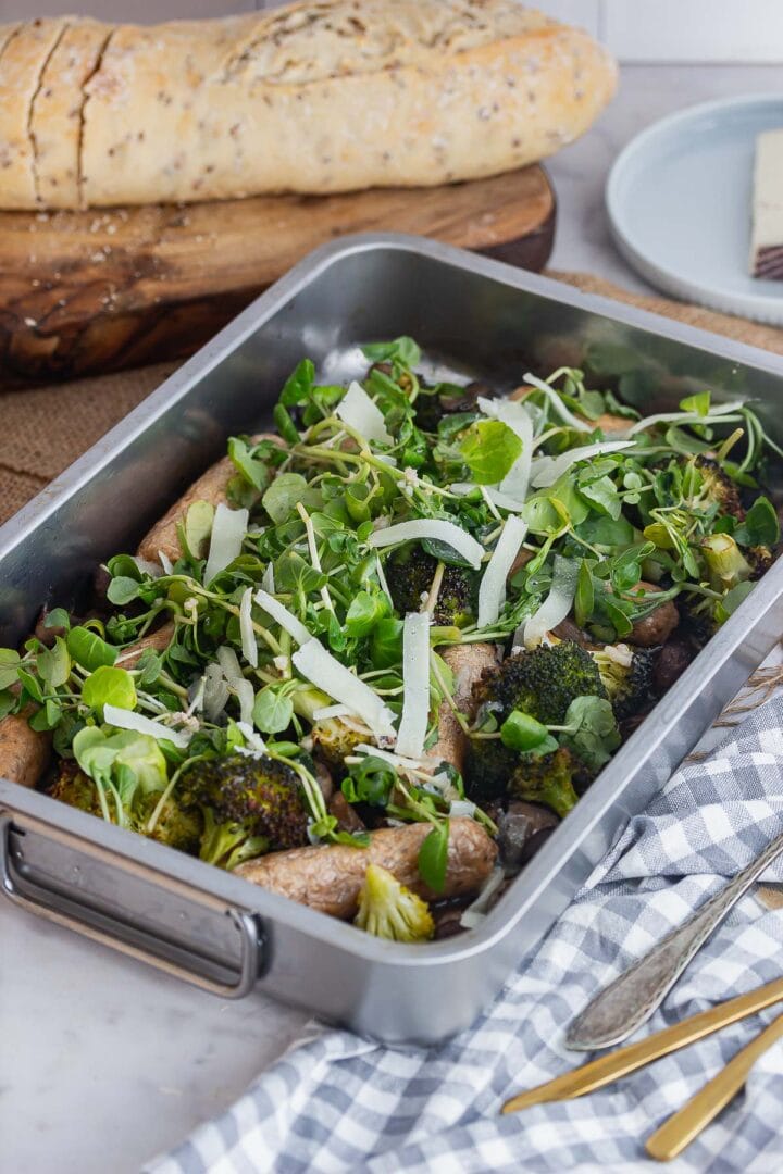 Sausage Tray Bake with Broccoli & Mushrooms • The Cook Report