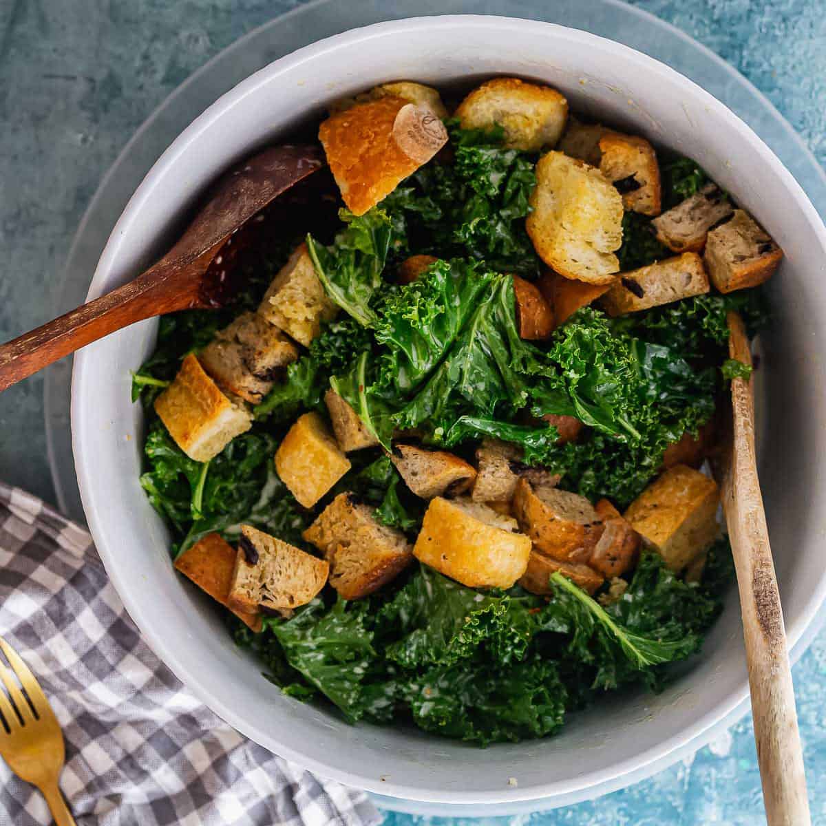 Kale Salad with Croutons & Tahini Dressing • The Cook Report